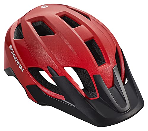Schwinn Yahara ERT Bike Helmet for Youth Boys and Girls, Ages 8 to 14, Can Fit Head Circumference 54-58 cm, 14 Vents, Removable Visor, Adjustable Fit, Medium Red