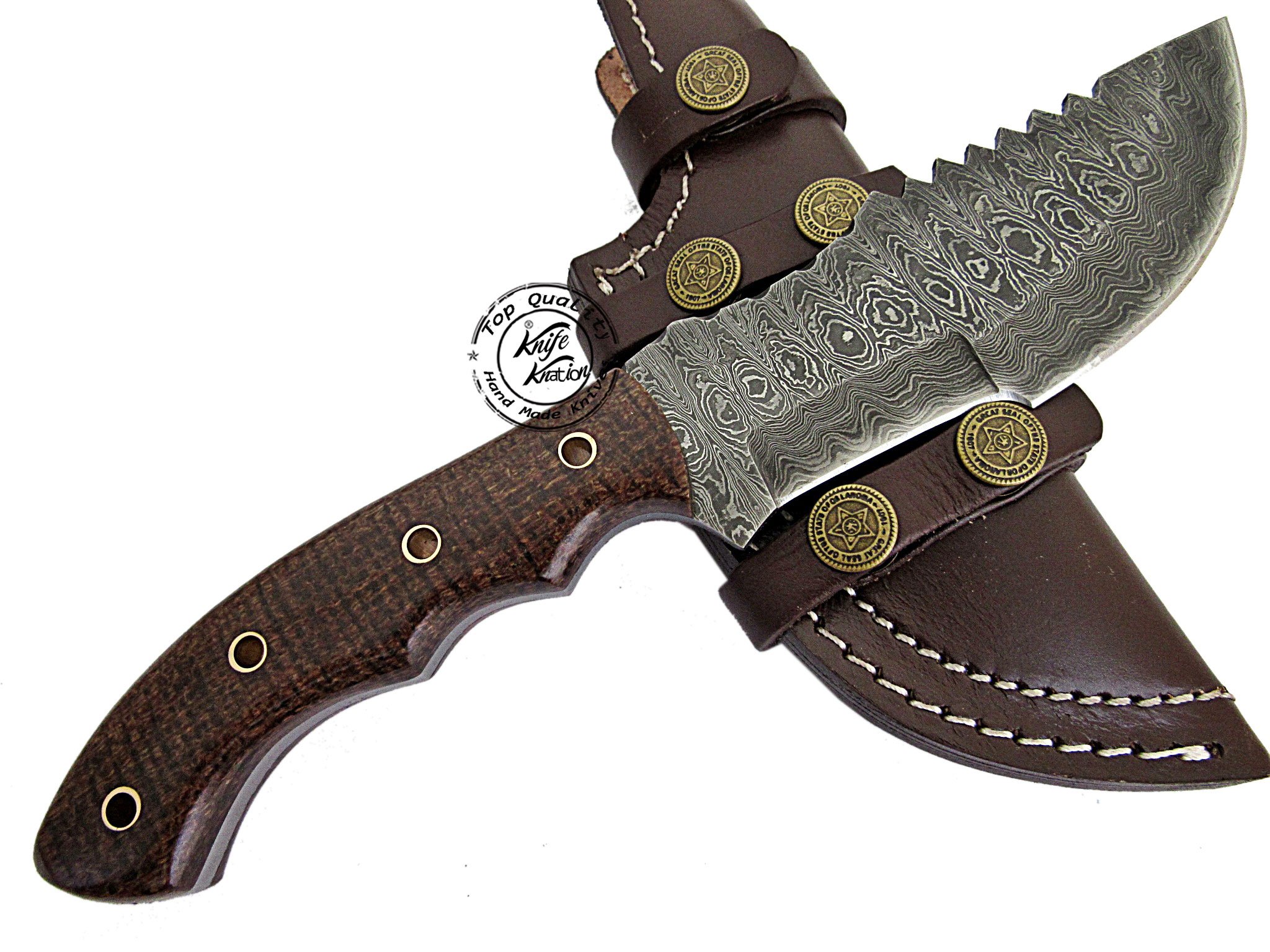 Beautiful Brown Micarta Handmade Damascus Steel Tracker Hunting Knife Prime Quality