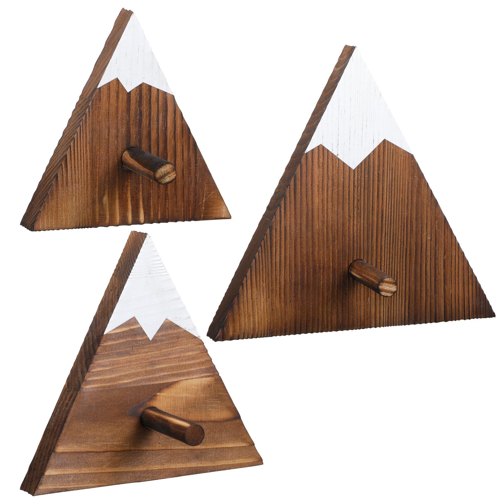 Barydat 3 Pcs Nursery Wall Hooks Wooden Coat Hooks Wall Mount Forest Woodland Nursery Decor Entryway Decorative Mountain Hooks for Towel Hat Bedroom Newborn Baby Shower Gifts(Brown)