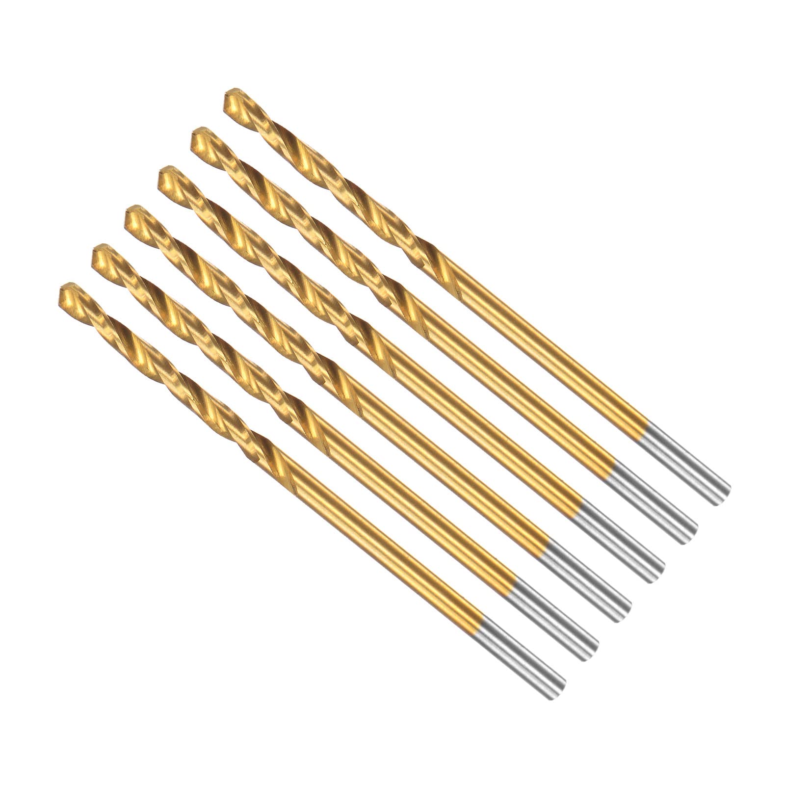 CoCud Twist Drill Bits, 2.5mm Drilling Diameter, Titanium Coated High Speed Steel 6542 Straight Round Shank - (Applications: for Stainless Steel Alloy Metal), 6-Pieces