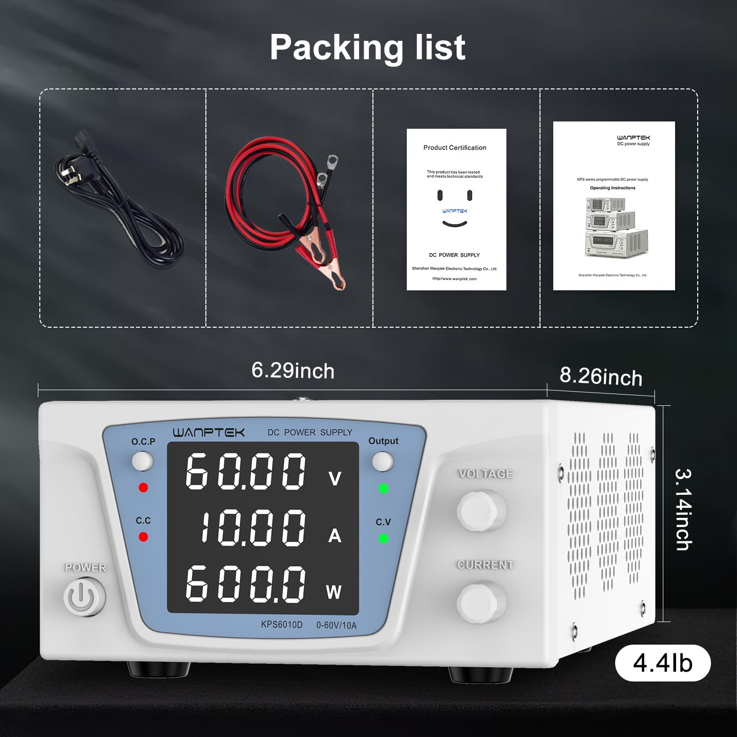 DC Power Supply Variable, Bench Power Supply with Encoder knob, Adjustable Switching Power Supply with OCP Switch, Variable Power Supply with Output Enable/Disable Button (0-60V 0-10A)