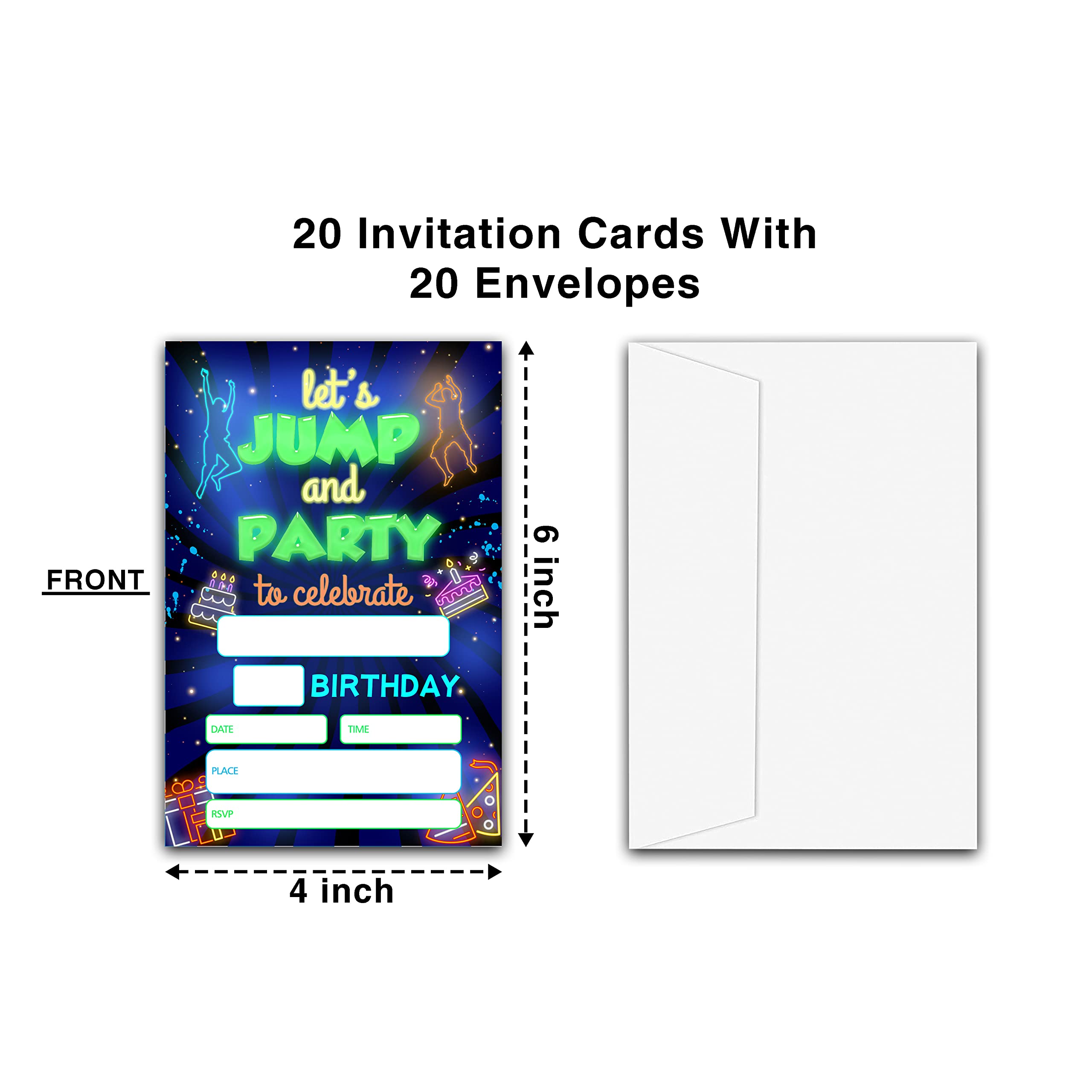 ONDTOM Jump Trampoline Birthday Party Invitations With Envelopes(4" x 6")- 20 Pack - Bounce House Party Invites-c06