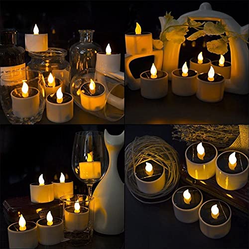 Solar Lantern Tea Lights Candles, Flameless Rechargeable Flickering LED Candle Lights, Outdoor Waterproof for Garden, Yard, Pathway, Balcony, Wedding, Party, Holidays, Home Décor