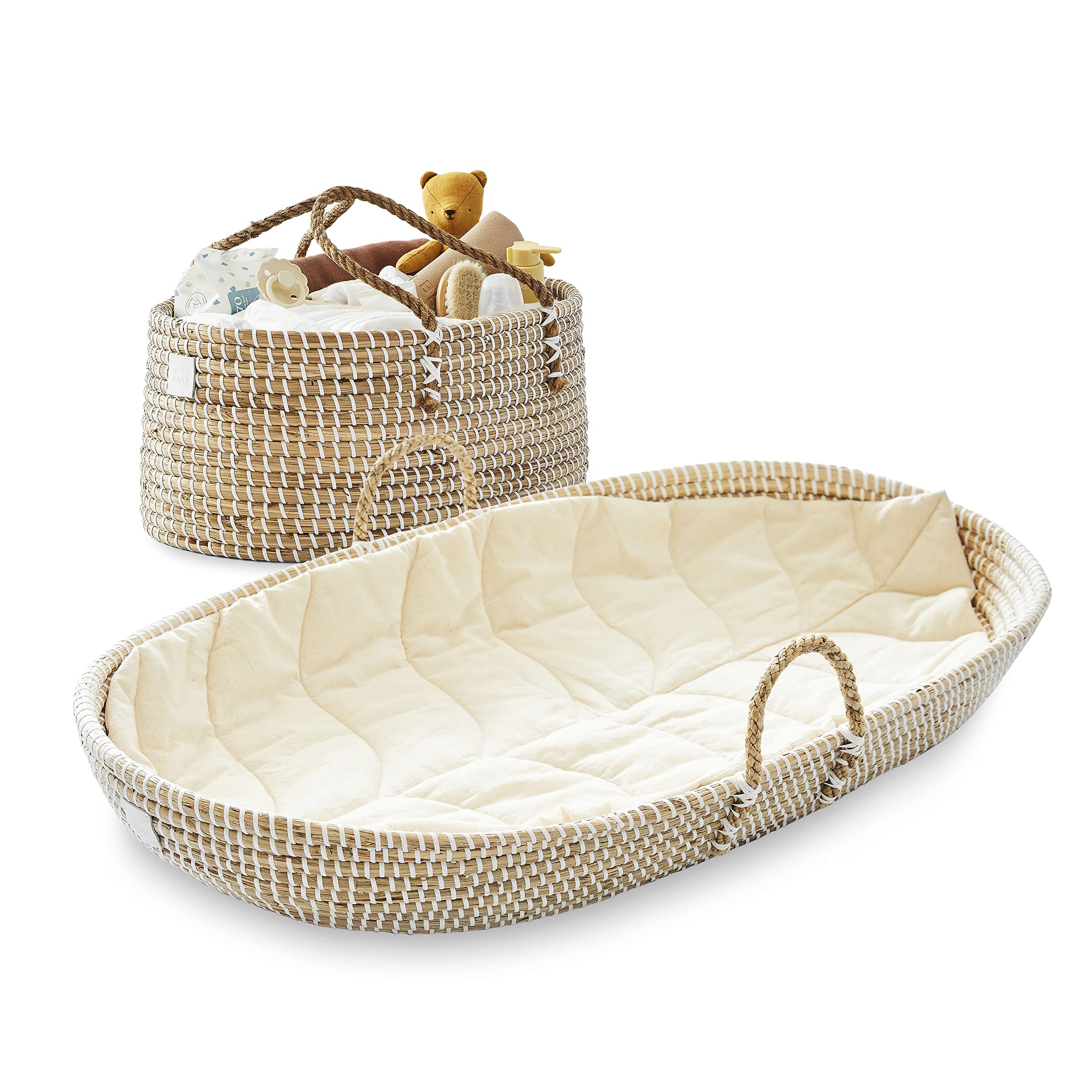 BEBE BASK Premium Nursery Bundle - Matching Baby Changing Basket & Baby Diaper Caddy Organizer - Handmade & Organic