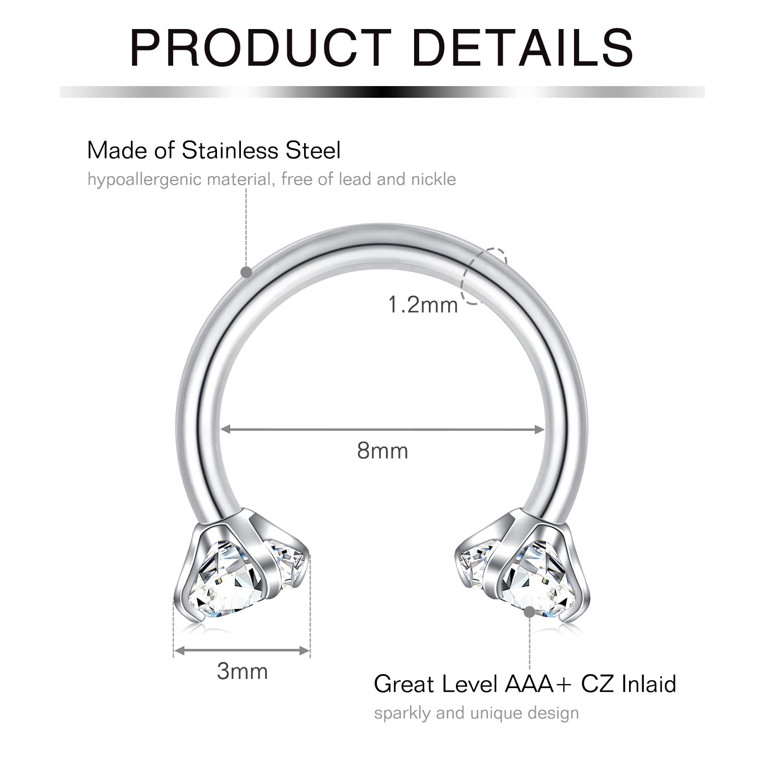 AVYRING 16g Lip Rings Labret Studs Medusa Piercing Ring Surgical Steel Forwards Helix Conch Rook Snug Orbital Earrings 18pcs 8mm
