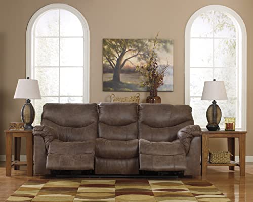 Signature Design by Ashley Alzena Faux Leather Oversized Manual Reclining Sofa, Brown
