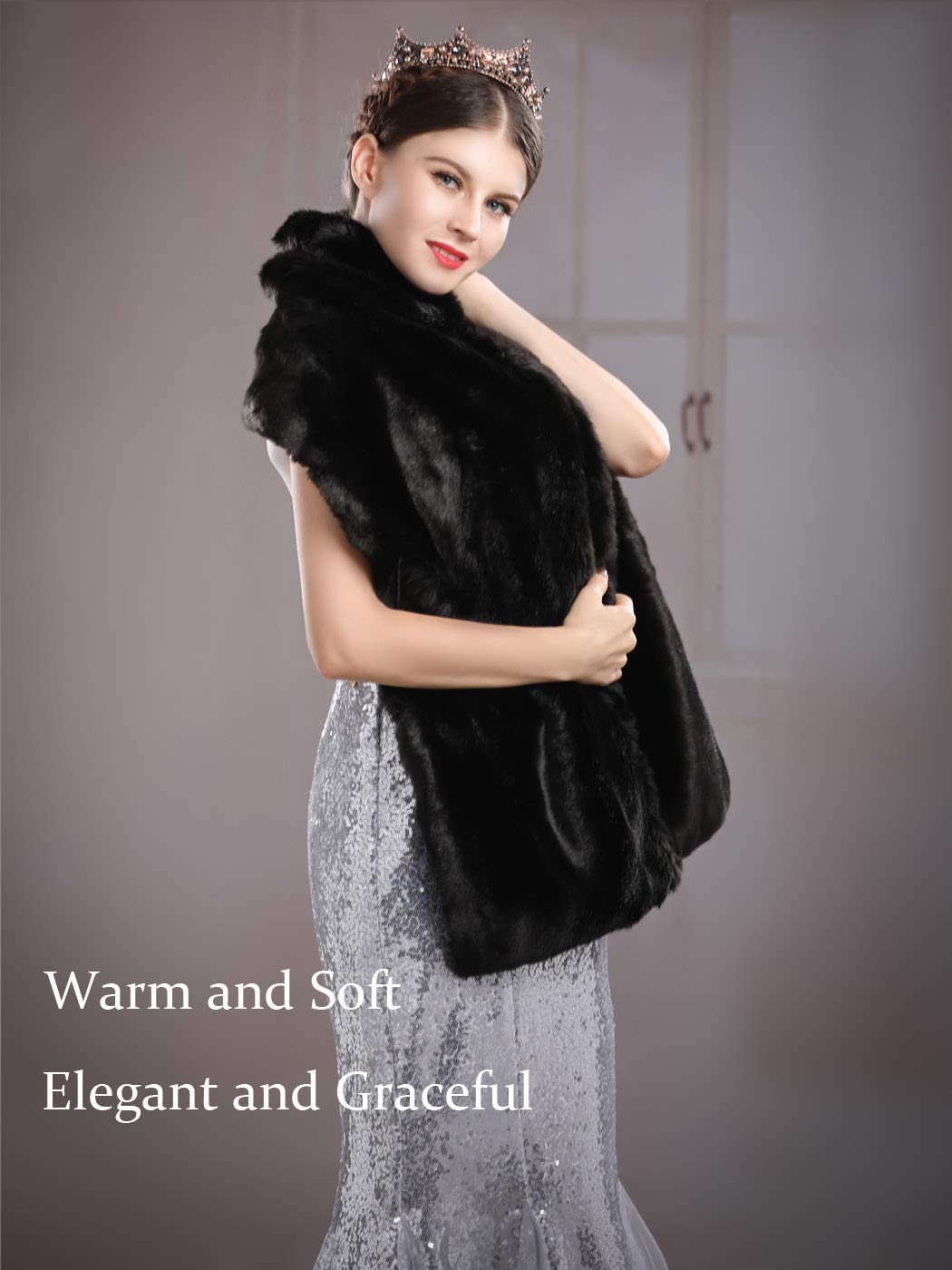 Aukmla Long Wedding Faux Fur Wraps and Shawls Wedding Bridal Stole for Brides and Bridesmaids