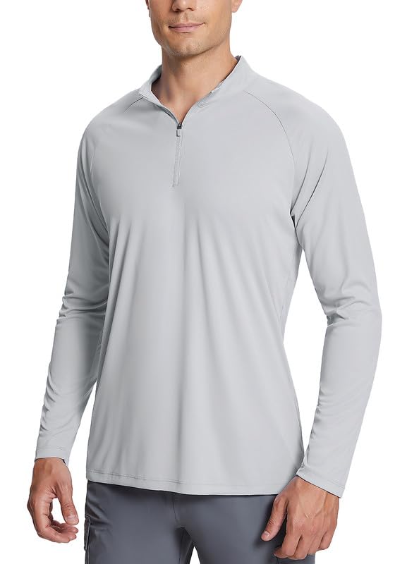 BALEAF Men's 1/4 Zip Pullover Sun Protection Shirts UV SPF T-Shirts UPF 50+ Long Sleeve Rash Guard Hiking Golf Grey XL
