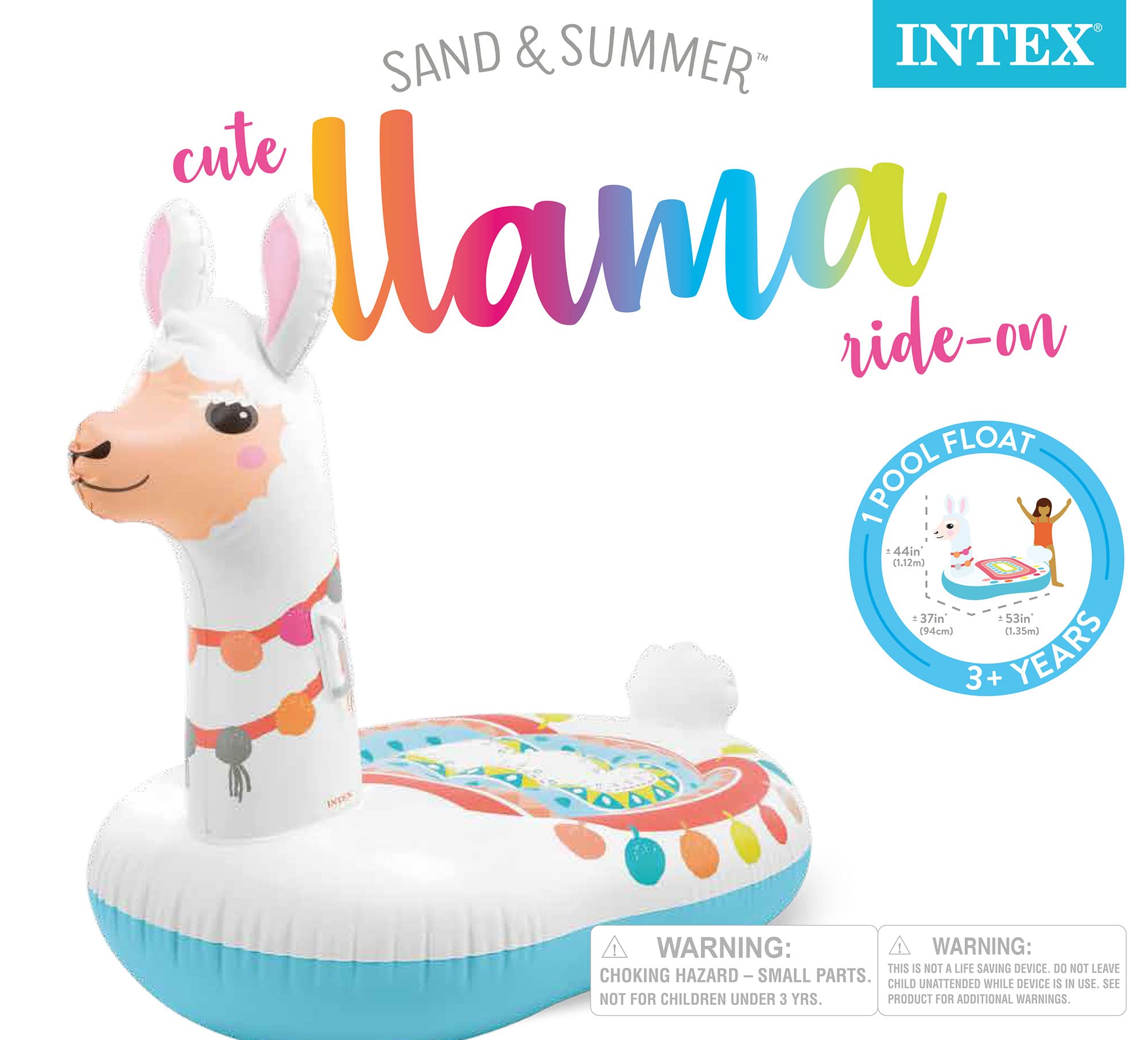 INTEX Cute Llama Inflatable Pool Float: Animal Pool Toy for Kids – 2 Heavy-Duty Handles – 88lb Weight Capacity – 44" x 37" x 53" – for Ages 3+