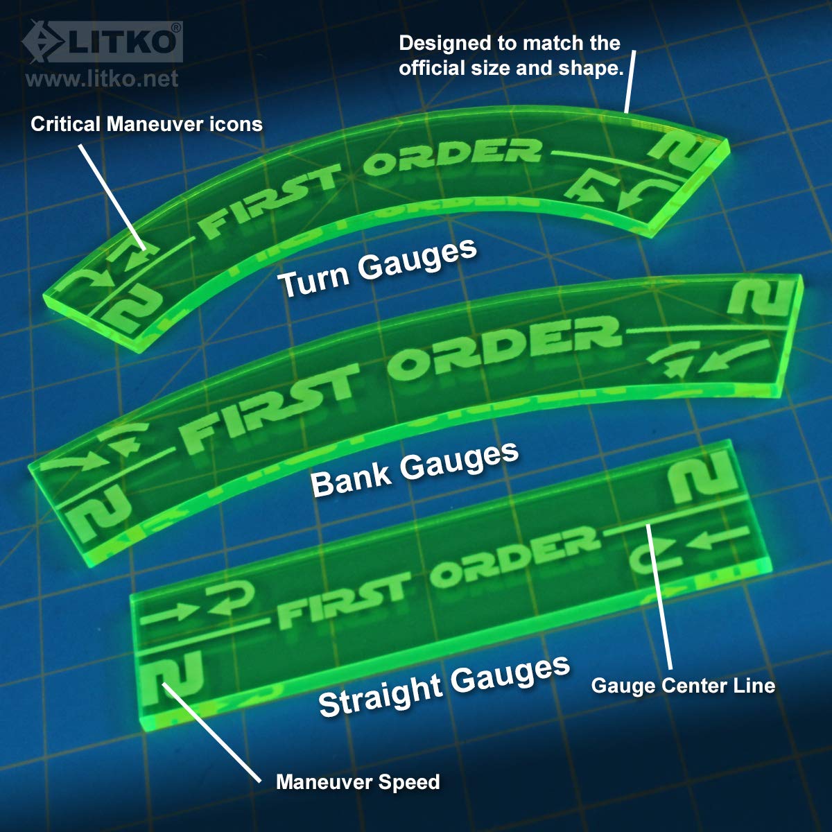 LITKO Space Fighter 2nd Edition Maneuver Gauge Set | Movement Tools | Compatible with Star Wars X-Wing | Set of 11 (First Order)
