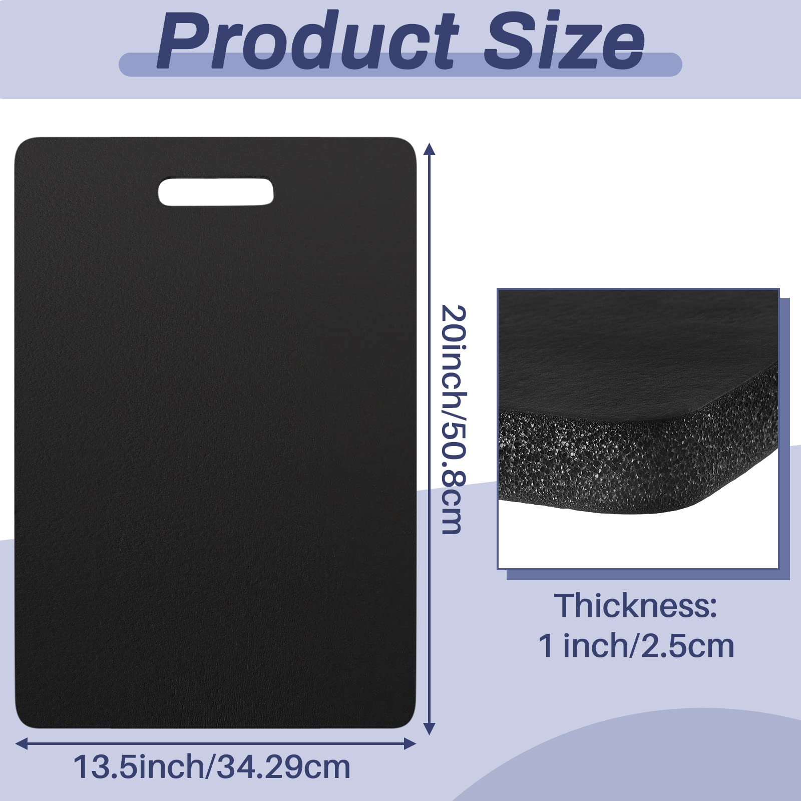 Bbto 2 Pcs Kneeling Pad 20 x 13.5 x 1 Inch Thick Water Resistant Foam Knee Cushion with Handle NBR Soft Knee Mat for Adult Mens, Black