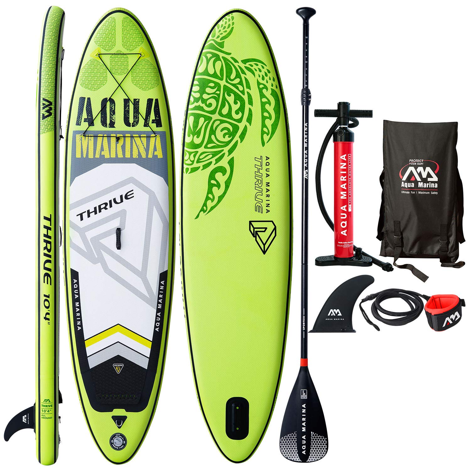 Aqua Marina Thrive Inflatable Stand Up Paddle Board 10’4” (6" Thick) | Includes Double Action Pump, MAGIC Backpack, Slide-in Center Fin, Sports III Paddle, Safety Leash