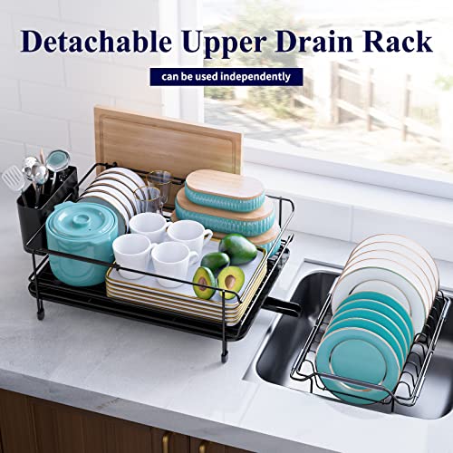 Kitsure Dish Drying Rack - Large-Capacity Dish Rack for Kitchen Counter, Rust-Proof Dish Drainer, 2-Tier Kitchen Dish Drying Rack for Dishes, Knives, Spoons, and Forks