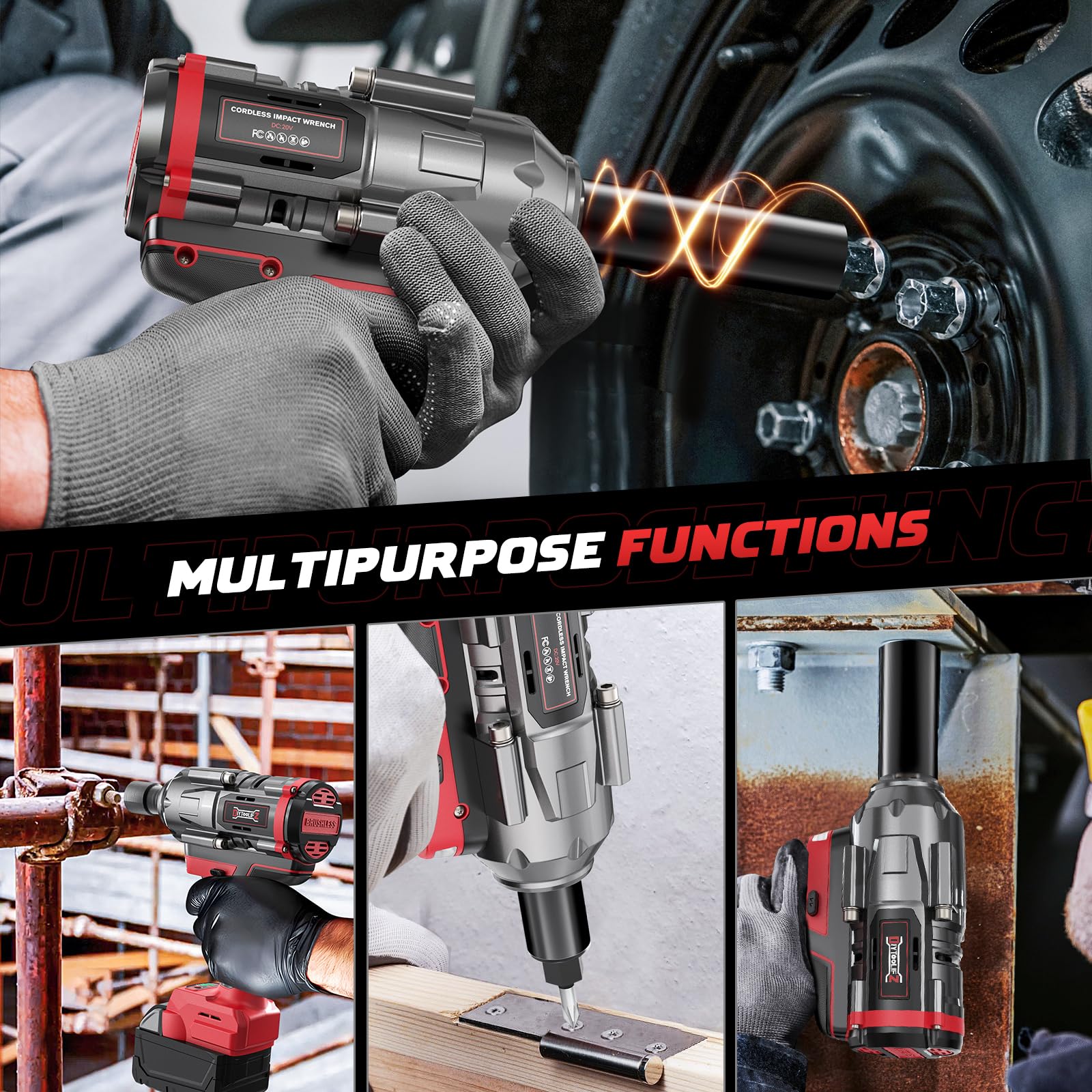 Cordless Impact Wrench 1/2 inch for Milwaukee M18 Battery, 900Ft-lbs(1200N.m) High Torque Brushless Electric Impact Wrench Gun, Power Impact Driver with 4-Mode Speed, LED Work Light(no battery)
