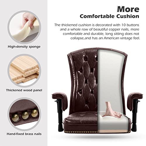 YAMASORO High Back Ergonomic Executive Office Chair with Wheels and Arms, Tufted Back & Nailhead Trim, Home Office Desk Chairs for Home & Office, Faux Leather Swivel Work Chair,Brown