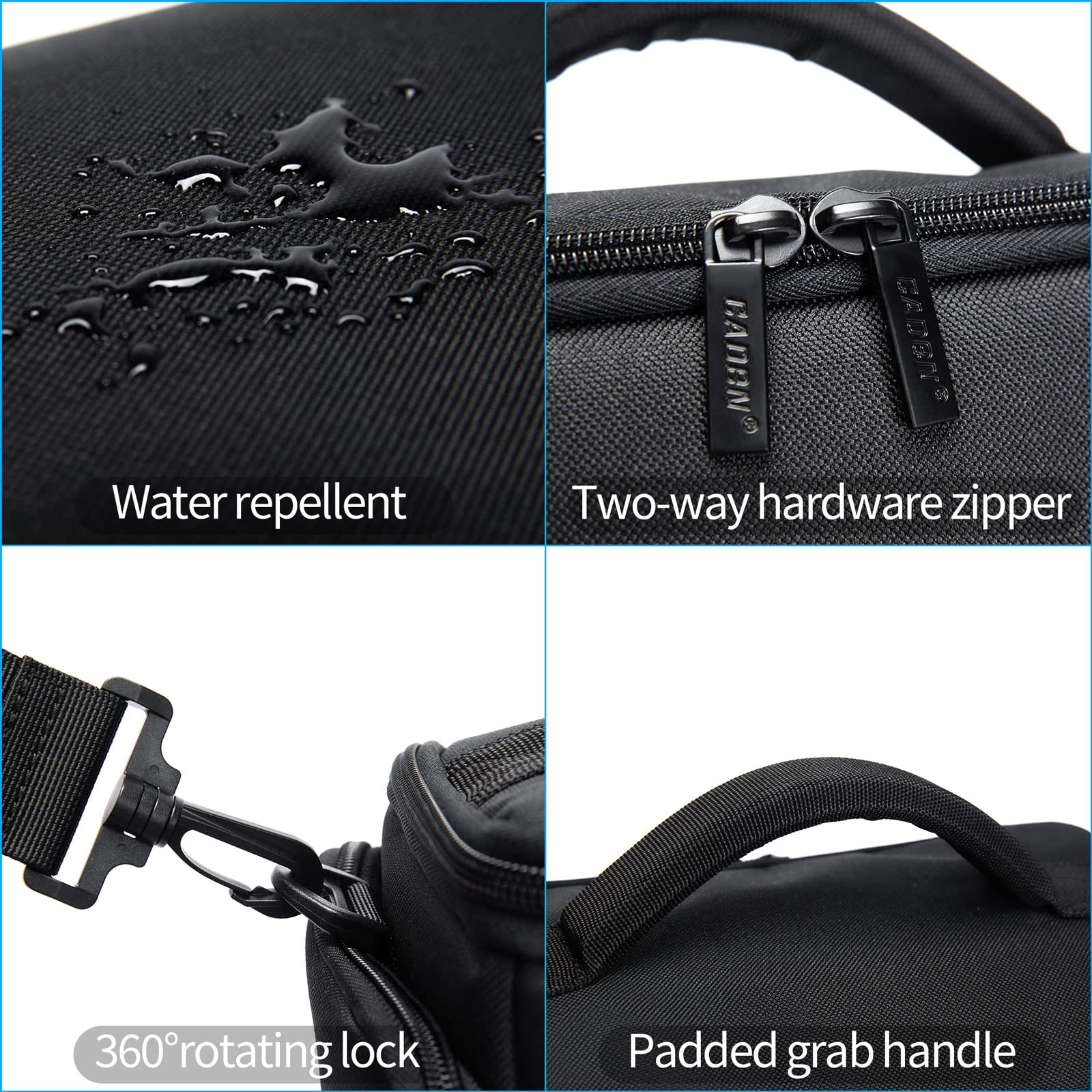 CADeN Compact Camera Shoulder Crossbody Bag Case Compatible for Nikon, Canon, Sony SLR/DSLR Mirrorless Cameras and Lenses Waterproof (1.0 L, Black)