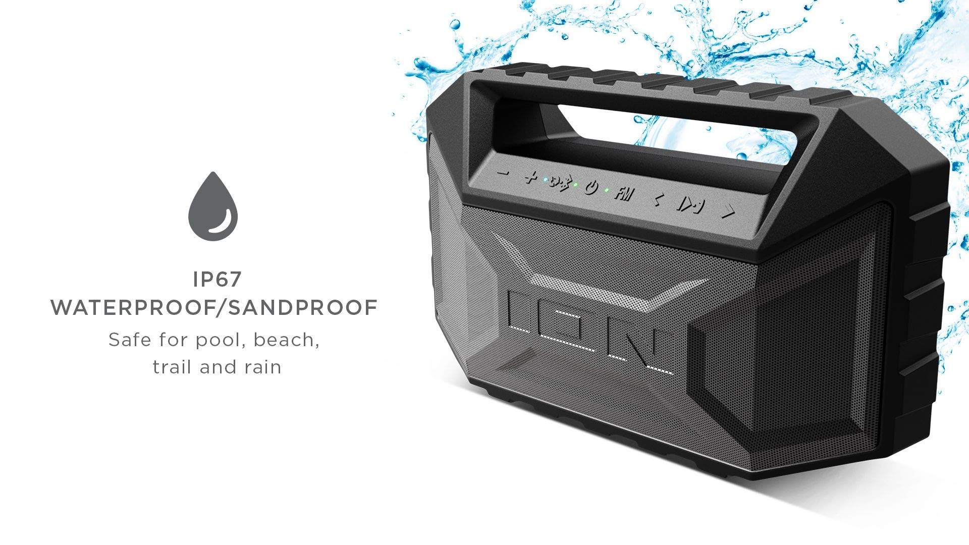 Aquaboom Max Portable Boombox Stereo Speaker Bluetooth with FM Radio, Waterproof, Mudproof & Sandproof IP67 for The Beach