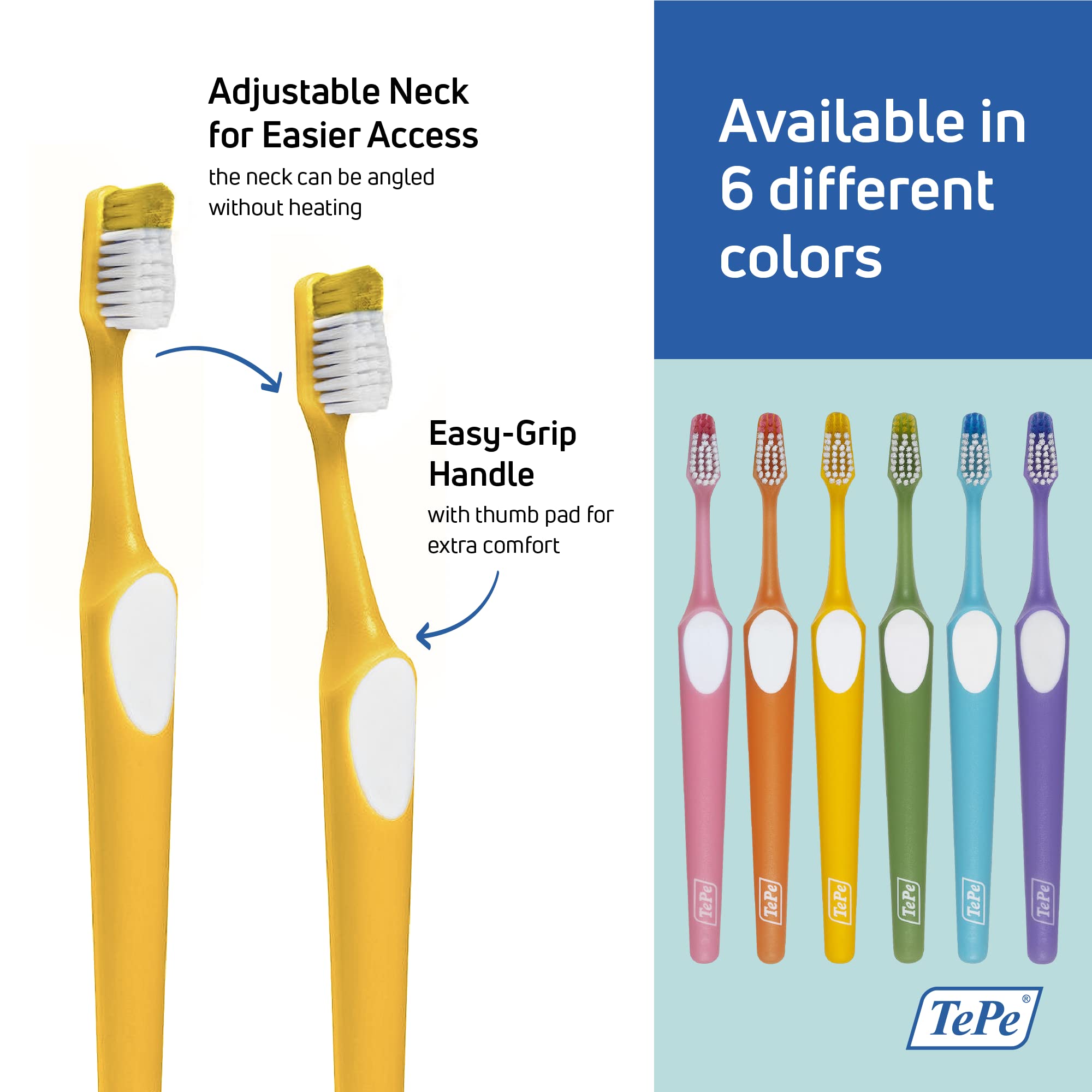TEPE Nova Medium Firm Toothbrush for Adults with Tapered Head, Angled Neck, and Thumb Grip, Pack of 1