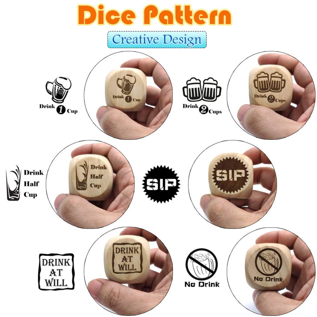 Hometu Party Drinking Dice Game Funny Rolling Decider Bachelorette Game Wooden Dices Set Bar Pub Turnt Drunk Frenzy Adult Favor Game 2PCS(40MM)