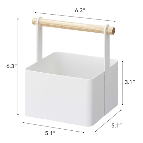 Yamazaki Home Tosca Storage Basket - Wood Handle Organizer - Small - Steel + Wood