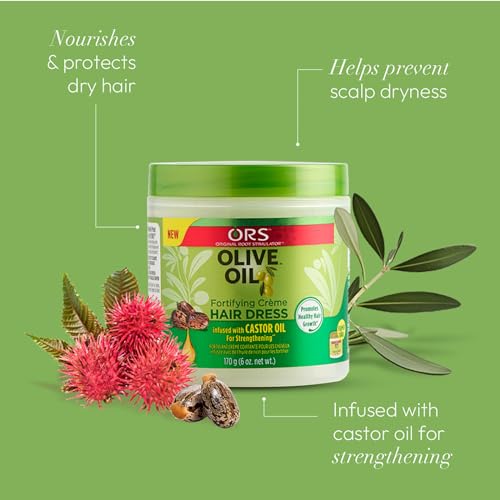 ORS Olive Oil Fortifying Cream Hair Dress Infused with Castor Oil for Strengthening 6 Ounces