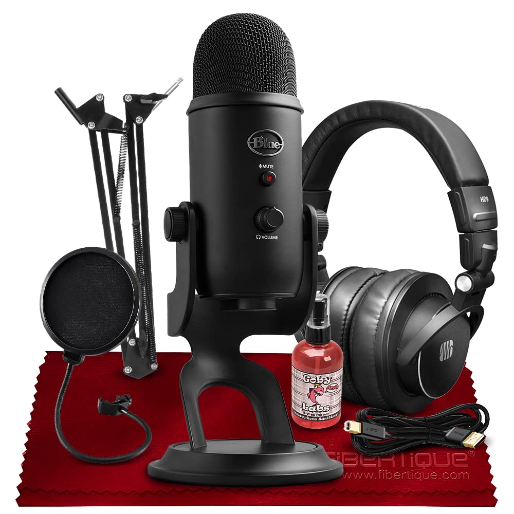 Blue Yeti USB Microphone (Blackout) with Pro Studio Monitoring Headphones and Mic Boom Arm Platinum Accessory Pack