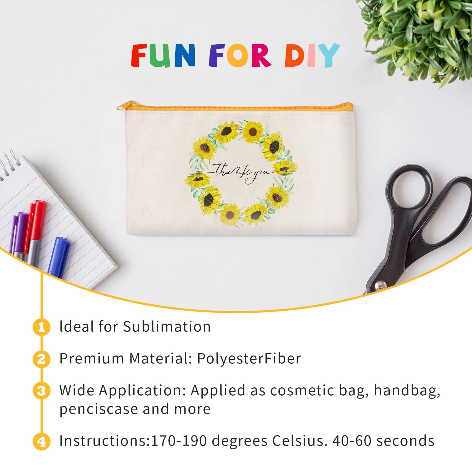 Deekypol Sublimation Makeup Bags Blanks, 24 Pack Sublimation Blanks Cosmetic Pen Case Pencil Bags - Multi Purpose Travel Canvas Zipper Bags DIY Heat Transfer (8.3×4.7 Inch)