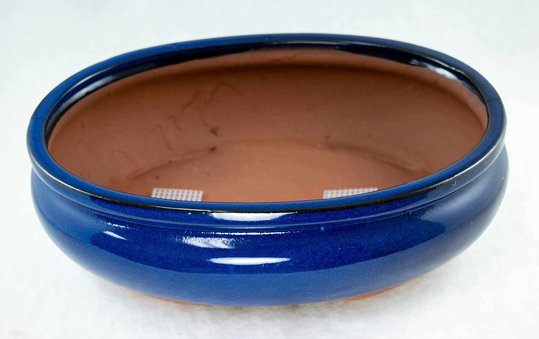 Calibonsai Oval Glazed Bonsai / Succulent Pot + Tray + Mesh 12''x 8.5''x 3.75'' - Dark Blue