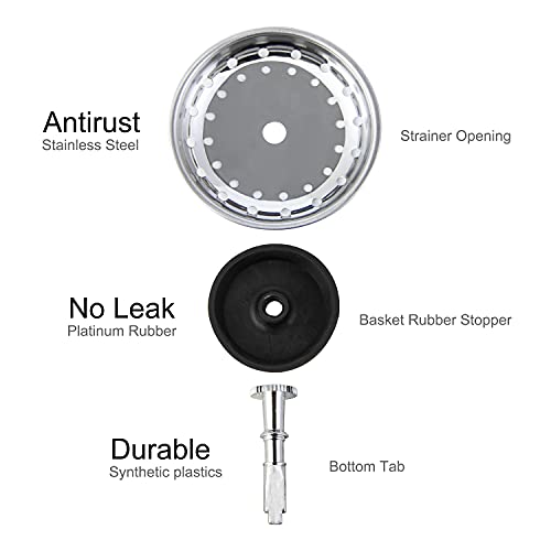 CORNERJOY 2 PCS Kitchen Sink Strainer and Stopper Combo Basket Replacement for Standard 3-1/2 inch Drain,Stainless Steel Basket with Rubber Stopper Bottom