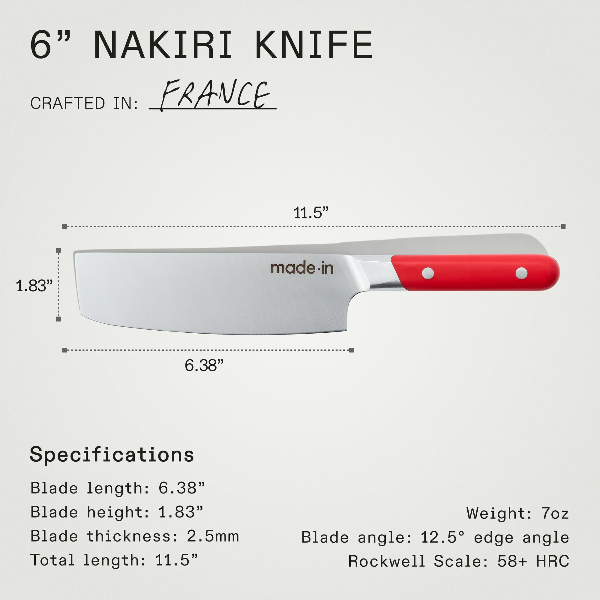 Made In Cookware - 6" Nakiri Knife - Crafted in France - Full Tang With Pomme Red Handle