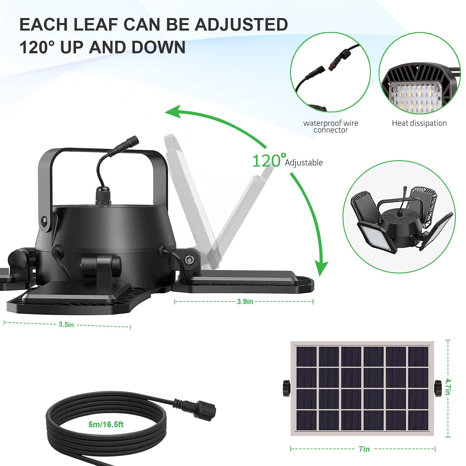 Solar Shed Light Outdoor/Indoor, 4-Leaf Solar Pendant Light 1000LM 128-LED with 4 Lighting Modes Remote Control, IP65 120° Adjustable Motion Sensor Light for Home Yard Garage Barn