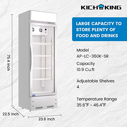 KICHKING 10.9 Cu.ft Merchandiser Refrigerator, 35~46β, 23.6" W Glass Door Upright Display Refrigerator, Light Box Beverage Cooler, LED Lighting, Drink Fridge-Silver, for Restaurant Grocery Stores