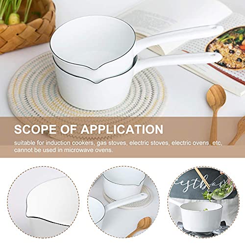 CALIDAKA 1.2L Enamel Milk Pan, Mini Butter Warmer, Enamelware Saucepan Pan with Pour Spout, Nonstick Enamel Milk Pot, Enamel Melting Pot for Induction Electric Gas Stoves