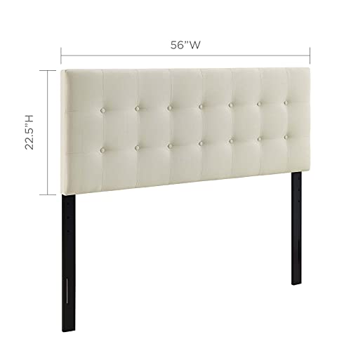 Modway Emily Tufted Button Linen Fabric Upholstered Full Headboard in Ivory