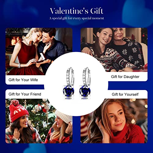 CACESTONE Created Blue Sapphire Earrings Cubic Zirconia Sterling Silver Gemstone Hoop Dangle Earrings for Women Anniversary Birthday Gift September Birthstone Earrings