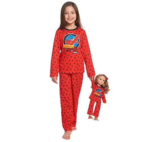 Miraculous Ladybug Little Girls 4 Piece Pajama Shirt And Pants Matching Doll Outfit Red