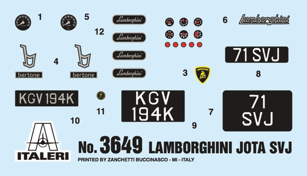 Italeri 3649 Model Plastic to Assemble Car Lamborghini Miura Jota Svj- Model Kit Scale 1:24