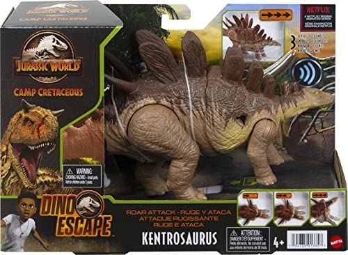 Jurassic World Camp Cretaceous Roar Attack Kentrosaurus Dinosaur Action Figure, Toy Gift with Strike Feature and Sounds
