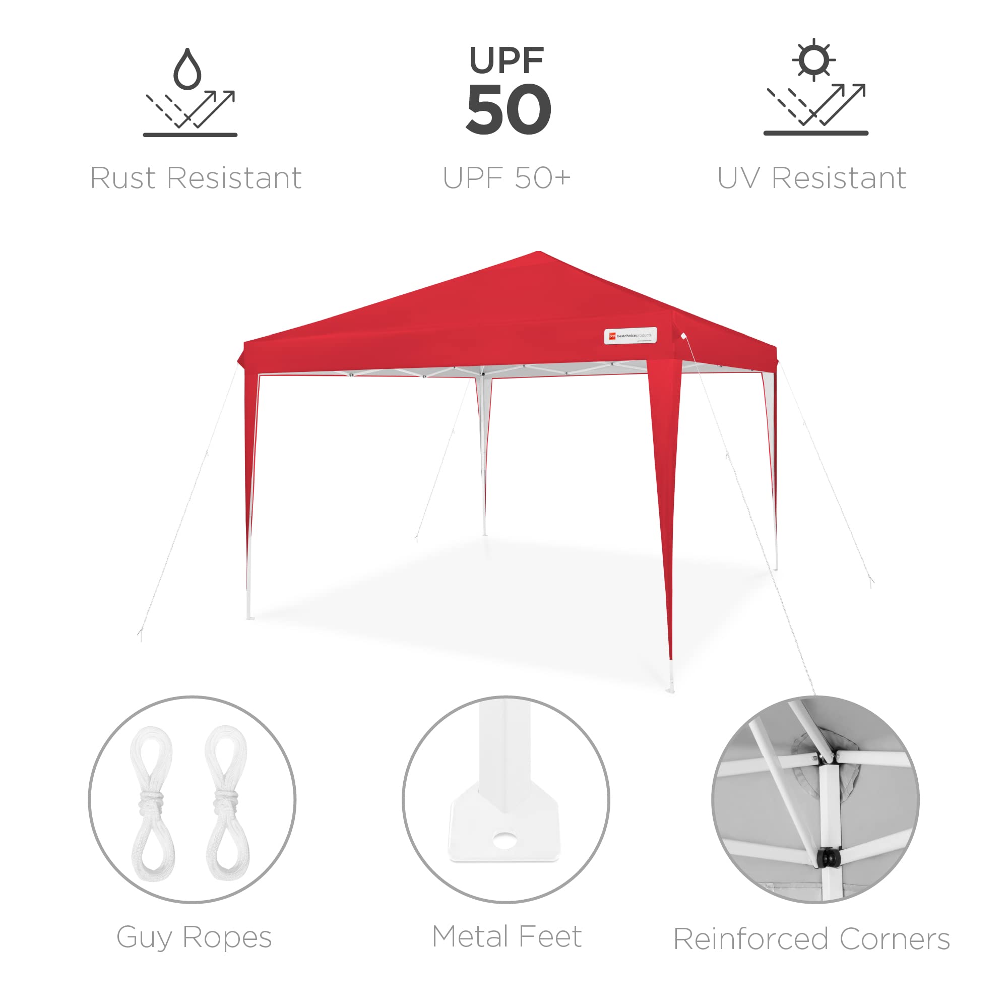 Best Choice Products 10x10ft Pop Up Canopy Outdoor Portable Folding Instant Lightweight Gazebo Shade Tent w/Adjustable Height, Wind Vent, Carrying Bag - Red