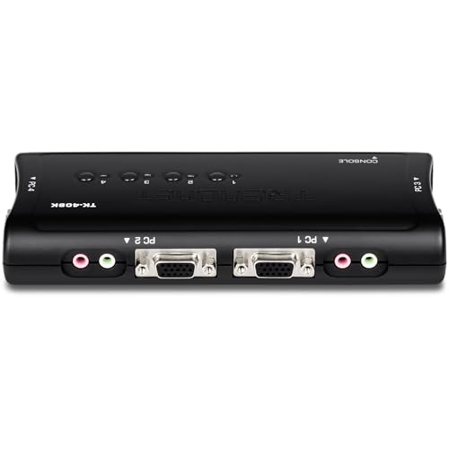 TRENDnet 4-Port USB KVM Switch with Audio, Control Up to 4 Computers, Windows, Linux, Mac OS Compliant, 2048 x 1526 VGA Resolution, Plug and Play, USB Powered, KVM Cables Included, Black, TK-409K