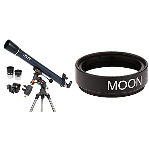 Celestron - AstroMaster 90EQ Refractor Telescope - Refractor Telescope for Beginners - Fully-Coated Glass Optics - Adjustable-Height Tripod - Bonus Astronomy Software Package & 1.25" Moon Filter