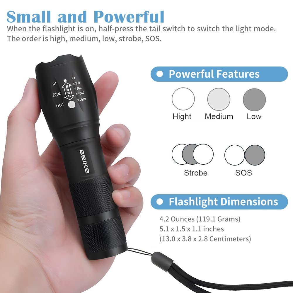 BEIKE Flashlight 2 Pack, Flash Light High Lumens, Small Flashlights Powerful, Super Bright LED Flashlight, Handheld Flashlights for Home, Camping, Emergency, Power Outages, Travel