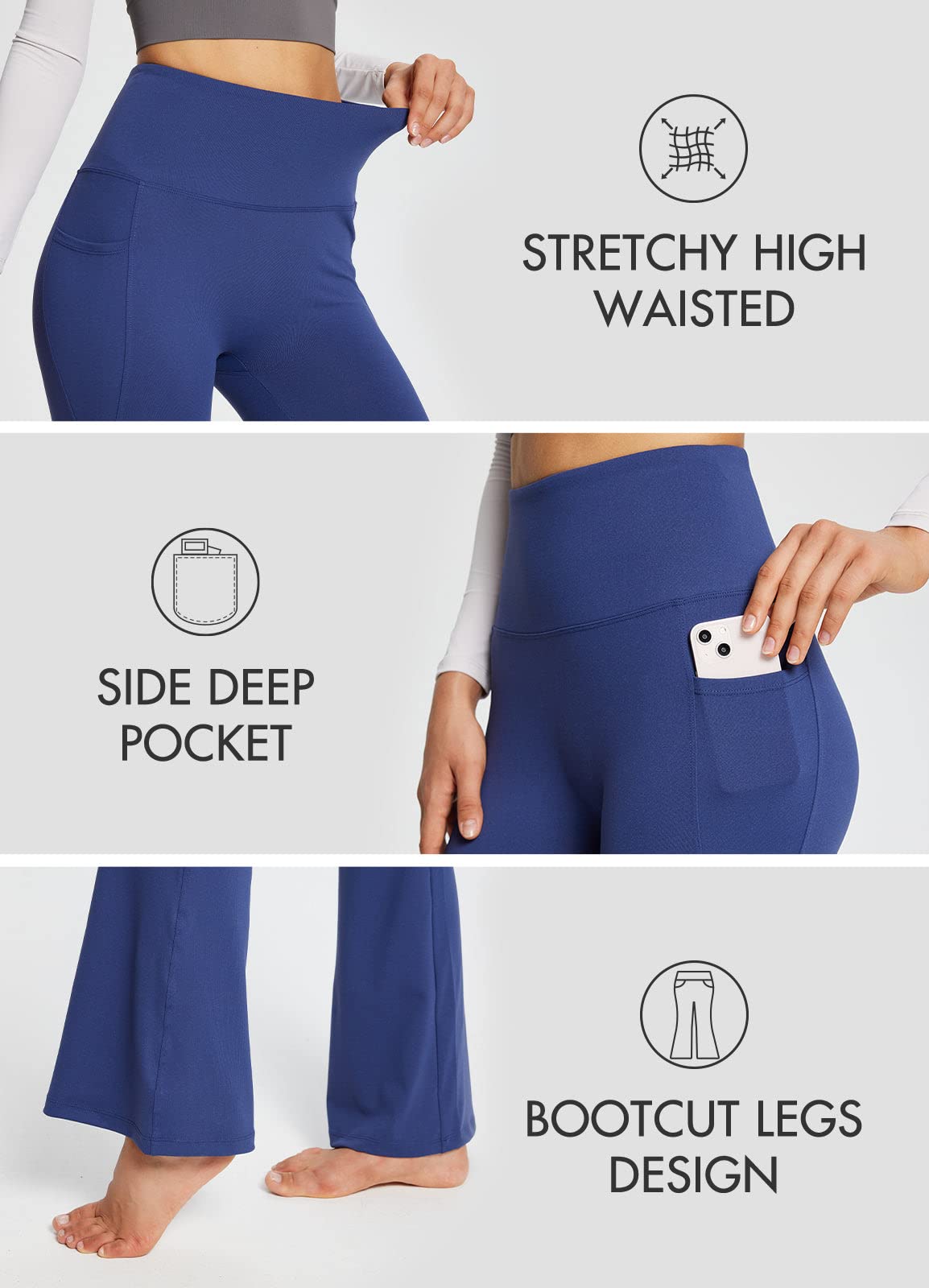 BALEAF Women's Flare Leggings with Pockets, Flare Pants Bootcut Yoga Pants High Waist Workout Casual Tummy Control Black 29" L