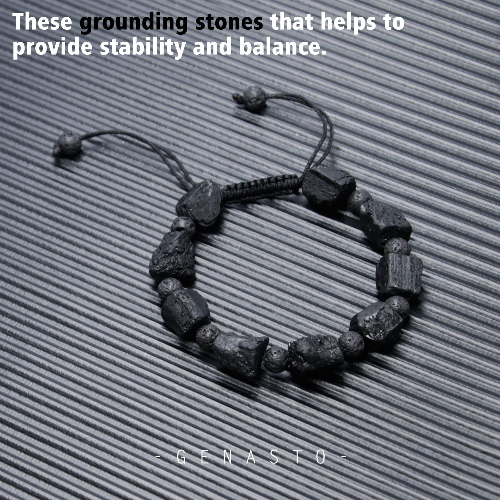 Black Tourmaline Stone Bracelet - GENASTO Crystal Stone Beads Lava Rock Bracelet Essential Oil Diffuser Bracelet for Chakra Healing Relaxing and Lucky