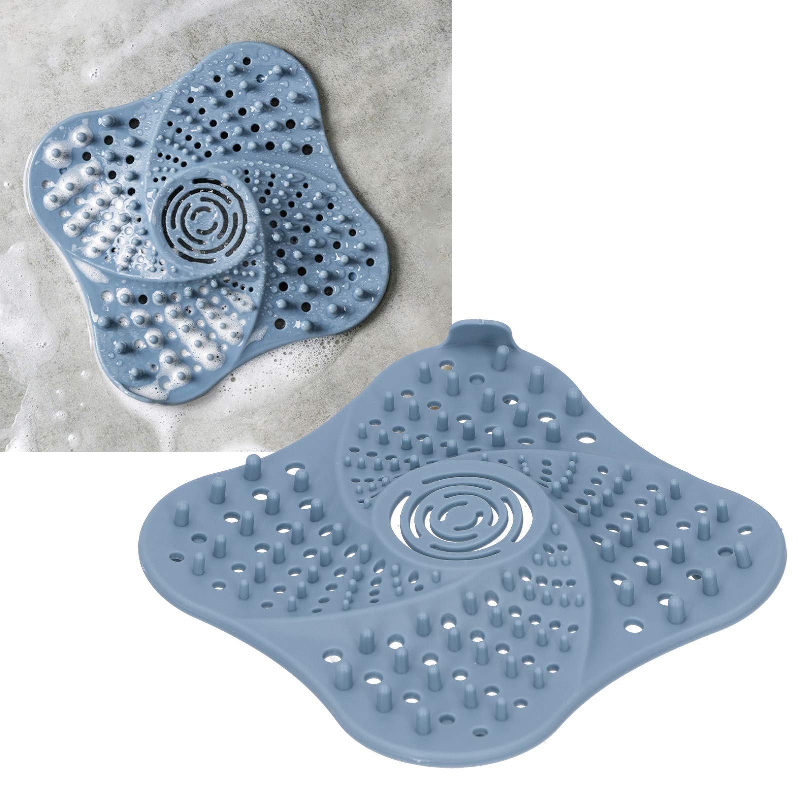 Shower Drain Hair Catcher, Durable Blue Square Hair Stopper Drain Cover, Drain Hair Catcher with Suction Cup for Bathroom Bathtub and Kitchen Easy to Install and Clean