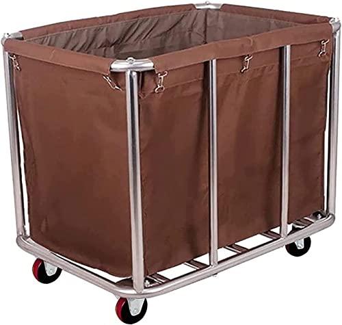 Commercial Laundry Cart on Wheels, 11.35 Bushels Large Laundry Roller with Removable Waterproof Canvas Lined Basket, Heavy Duty Stainless Steel Laundry Basket for Hotels and Hospitals