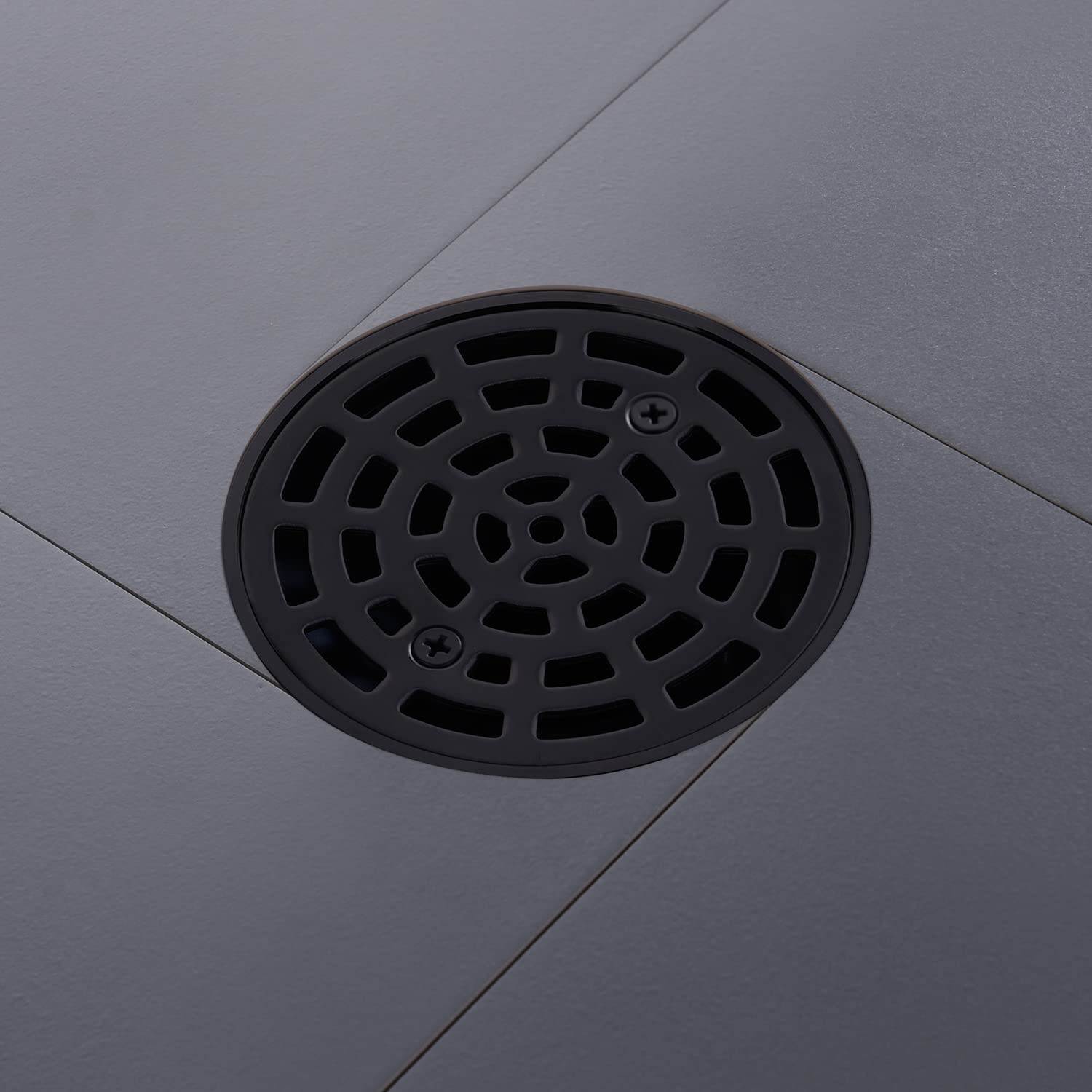 DEOKXZ 4 1/4" Shower Drain Round Black, Removable Grille Strainer Screws in Drain Cover, Base with Adjustable Drain Flange Kit PVC, SUS304 Stainless Steel
