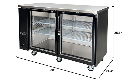Elite Kitchen Supply Commercial Beer Back Bar Cooler Refrigerator, ETL NSF 2 Glass Door Bottle Display Fridge Cooler Merchandiser, LED Lighting, 60" W 15.8 cu.ft. Black CBB60H