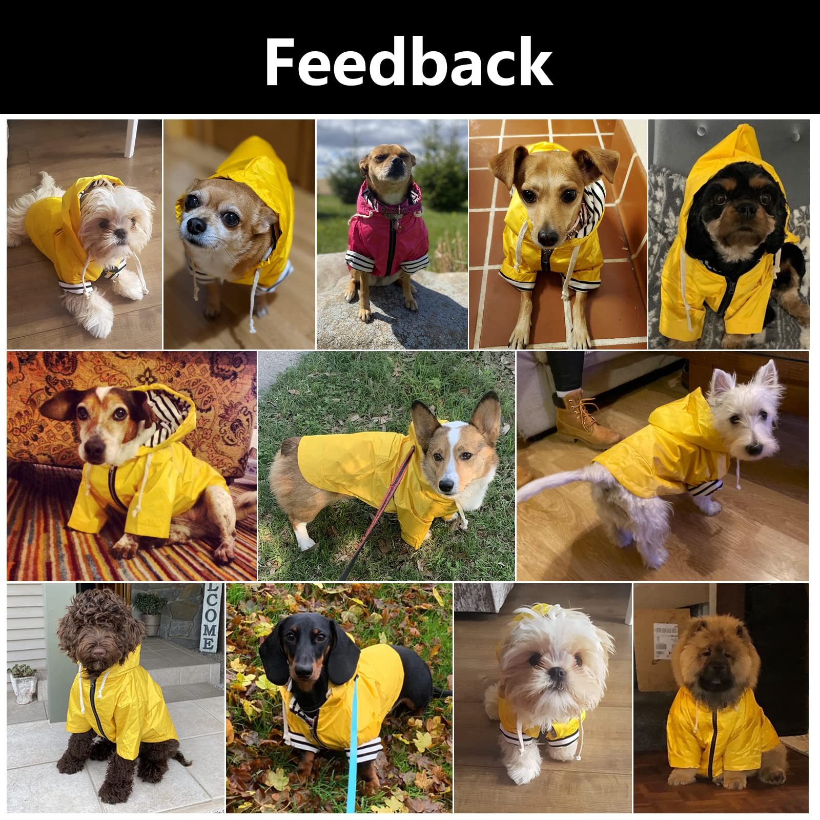 Dog Raincoat Puppy rain Jacket with Hood for Small Medium Breeds with Reflective Strap Storage Pocket Harness Hole Yellow S