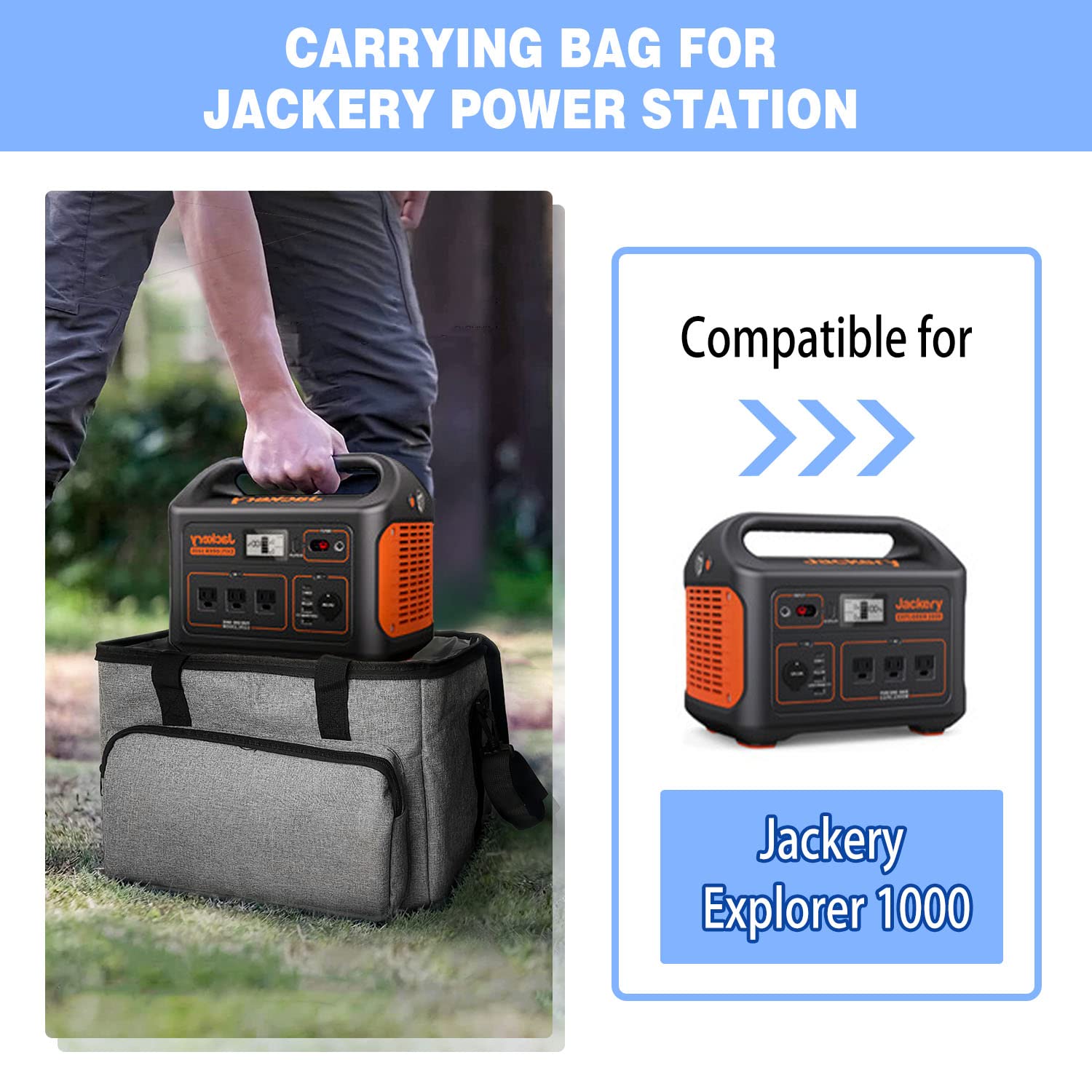 Boczif Carrying Travel Case Compatible with Jackery Explorer 1000, Portable Power Station Storage Bag with Front Pockets for Charging Cable and Accessories(Bag Only)